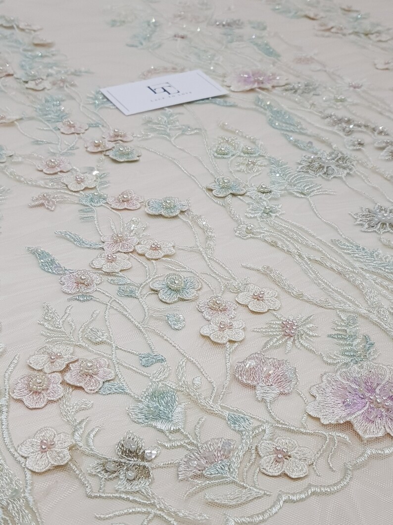 Beaded 3D multicolor lace fabric Sequin lace French lace | Etsy