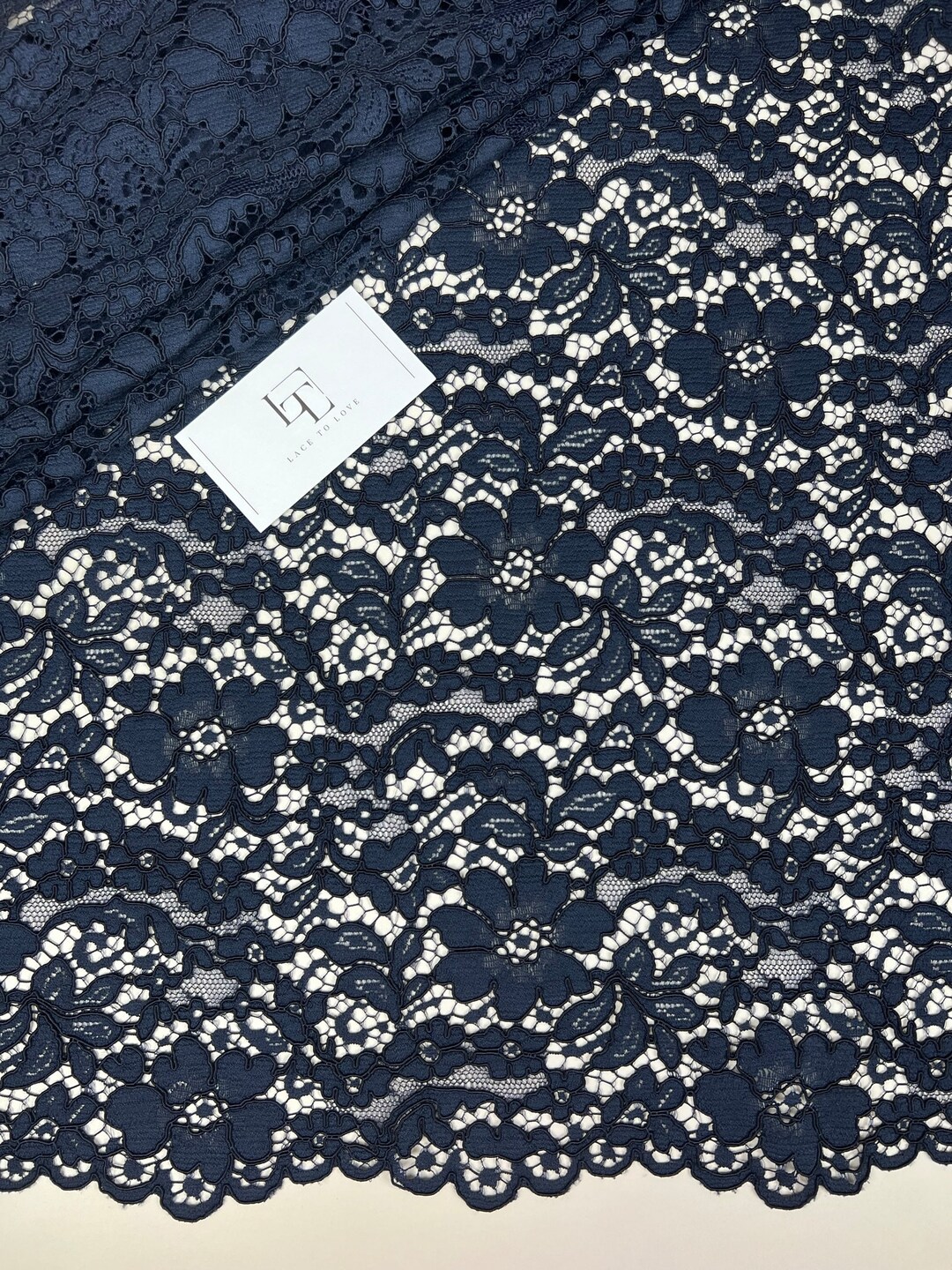Dark Blue Lace Fabric by the Yard, French Lace, Embroidered Lace ...
