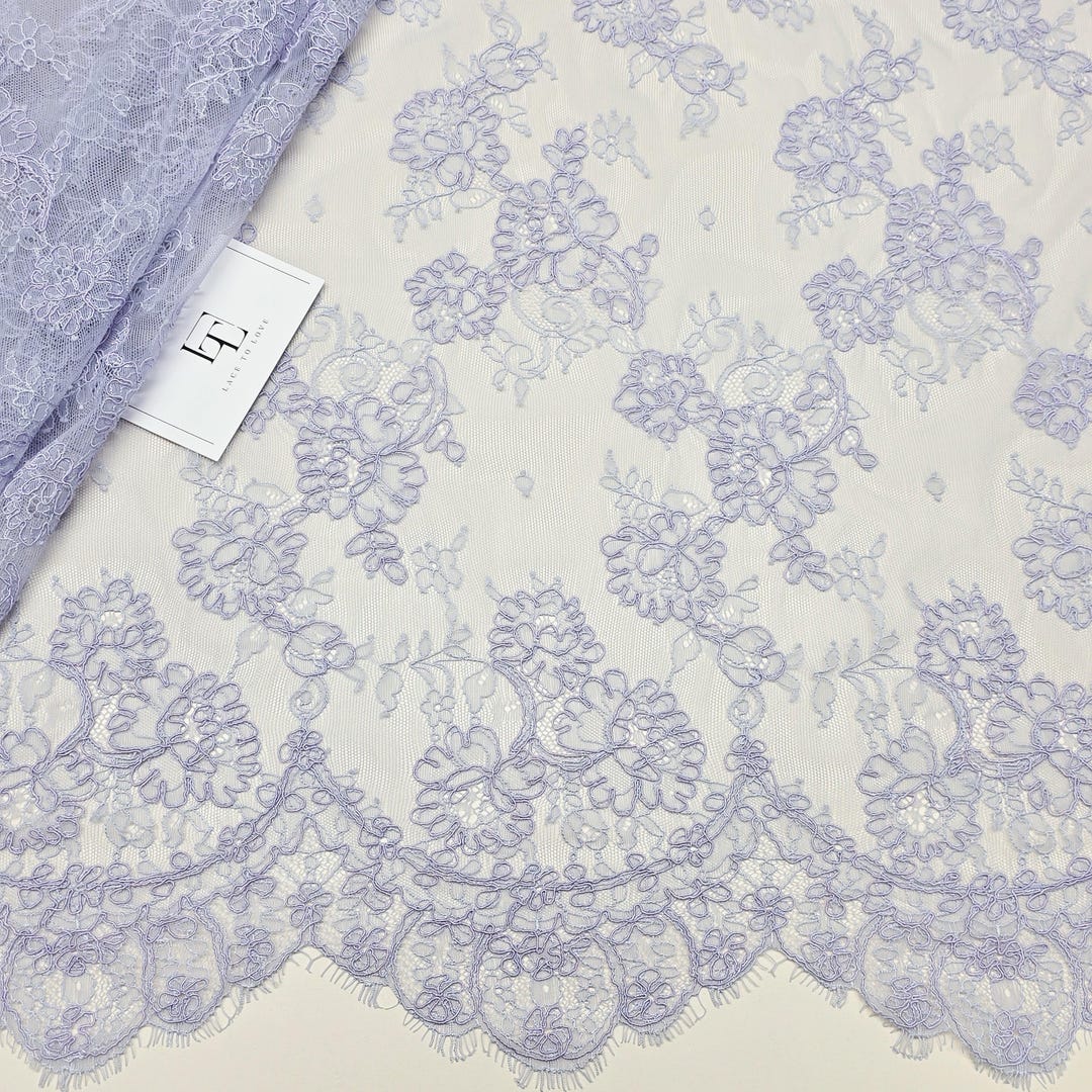 Light Purple Lace Fabric With Cord, French Chantilly Bridal Wedding ...