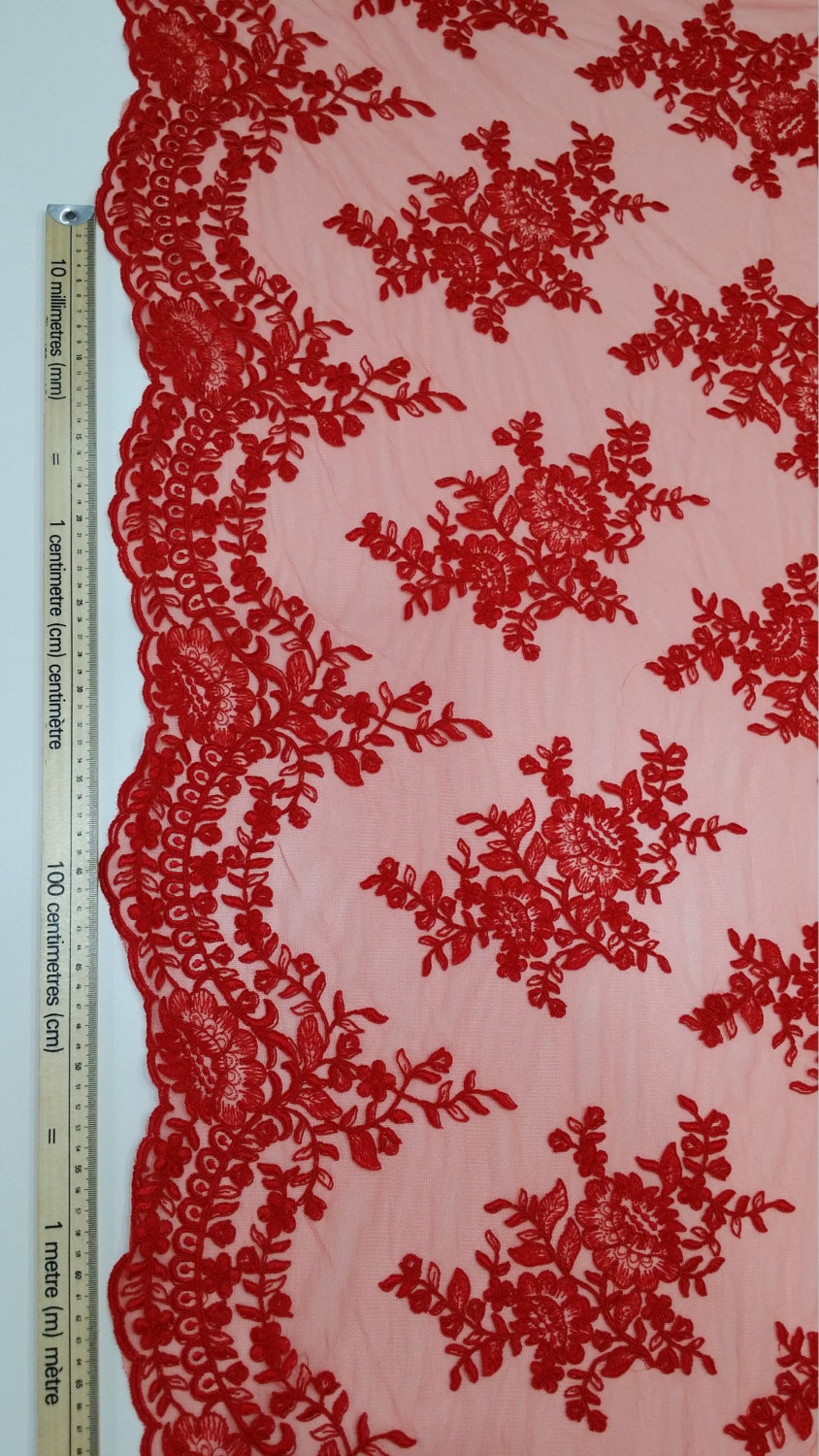 Red Embroidery Lace Fabric Floral Pattern Lace Fabric EVS046C - Etsy