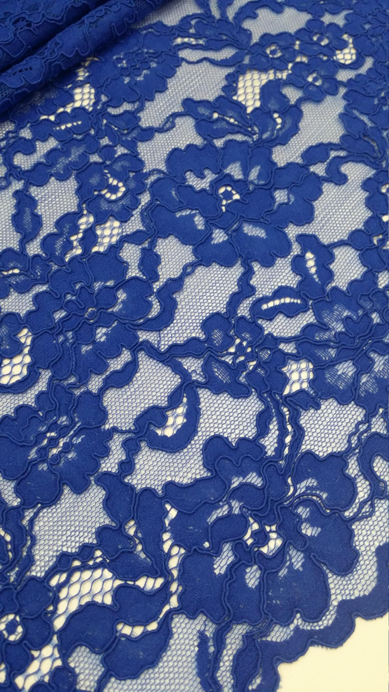Blue Lace Fabric by the Yard France Lace Alencon Lace | Etsy