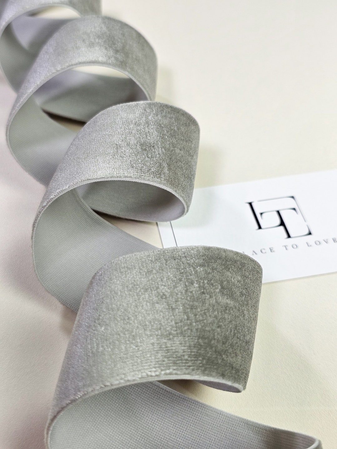 Gray With Green Shade Elastic Stretch Velvet Ribbon by the Yard, Velvet ...