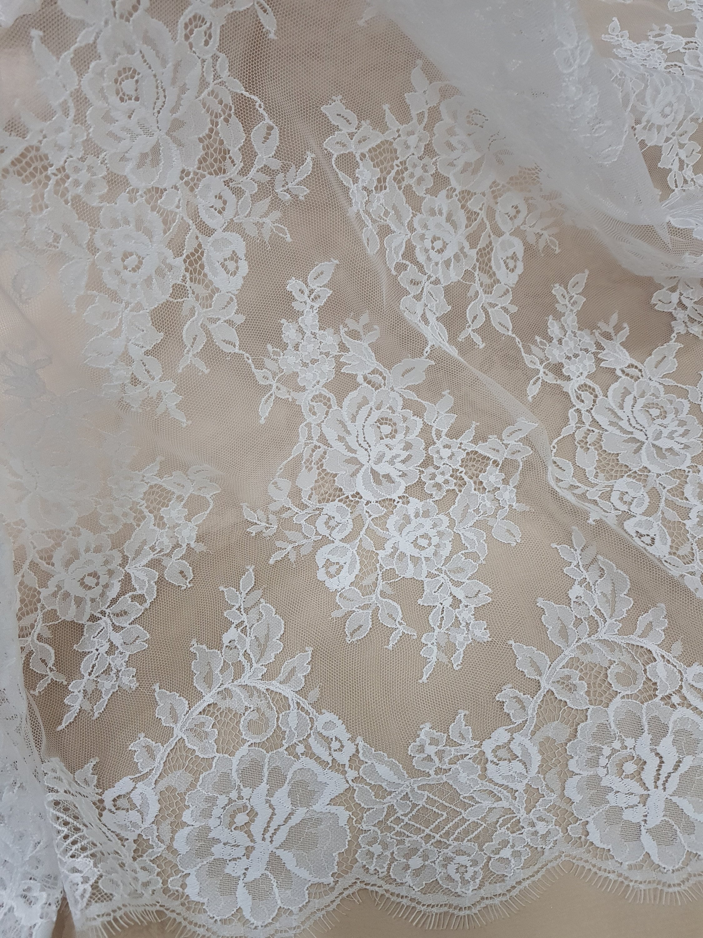 Pure white lace fabric French lace Chantilly lace Wedding | Etsy