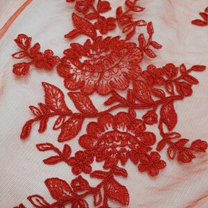 Red Embroidery Lace Fabric, Floral Pattern Lace Fabric EVS046C - Etsy