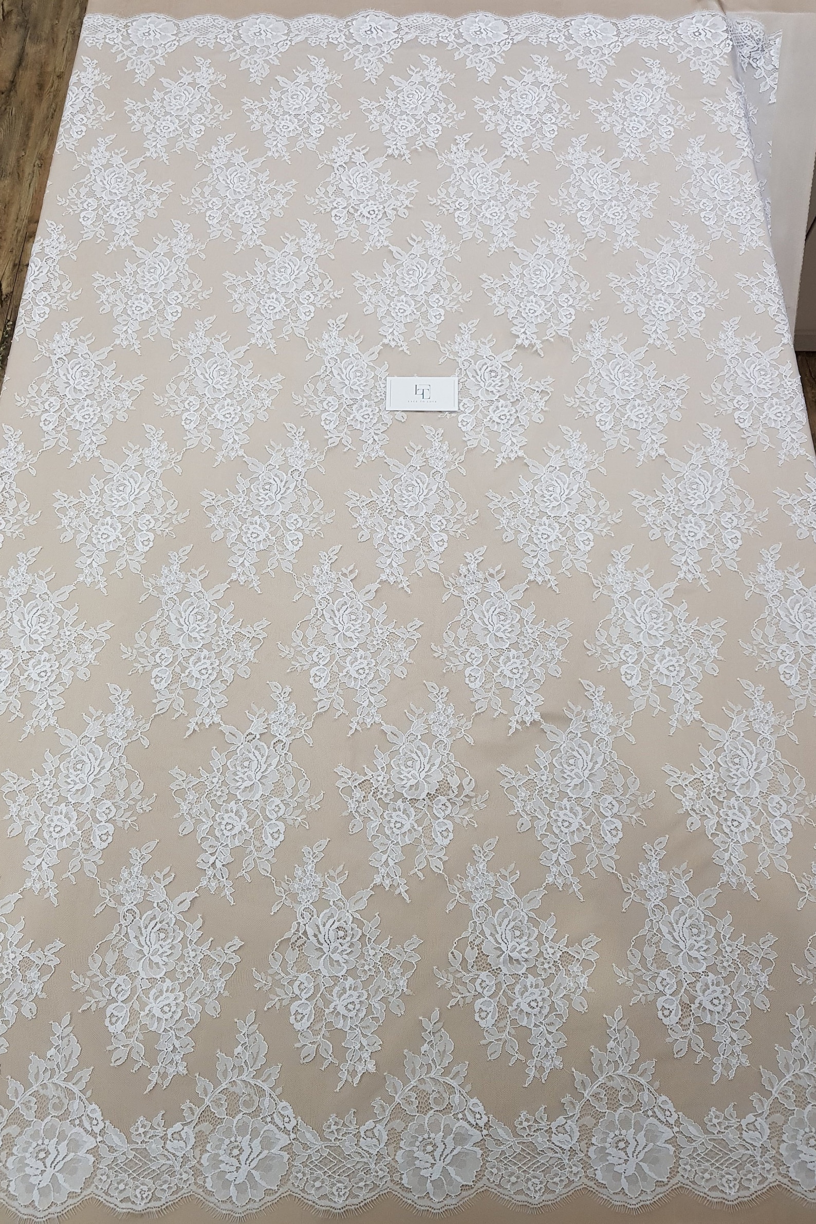 Pure white lace fabric French lace Chantilly lace Wedding | Etsy