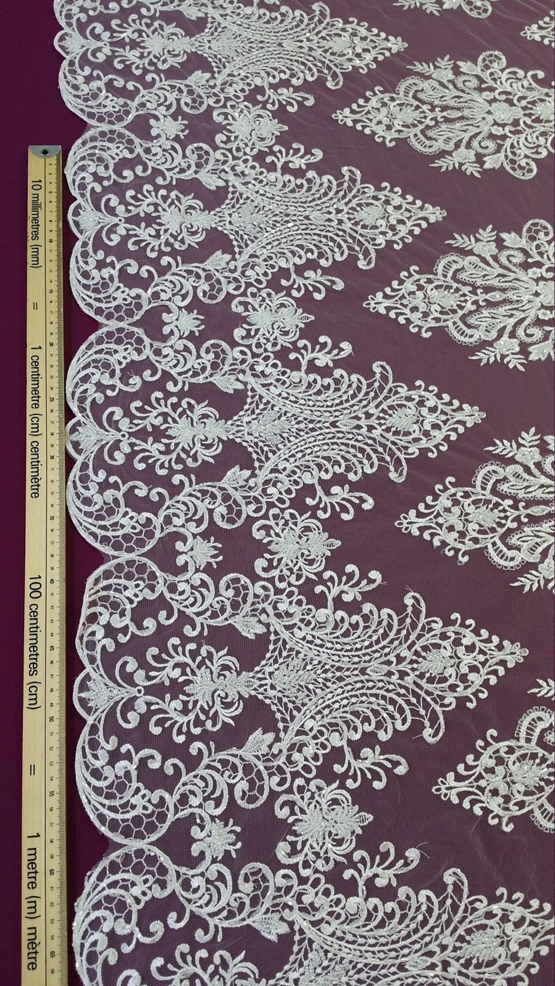 White Beaded Bridal Lace Fabric EVS121B | Etsy