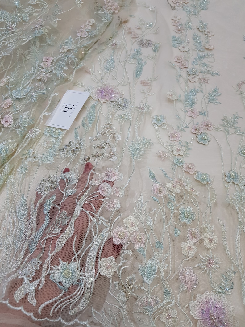 Beaded 3D multicolor lace fabric Sequin lace French lace | Etsy