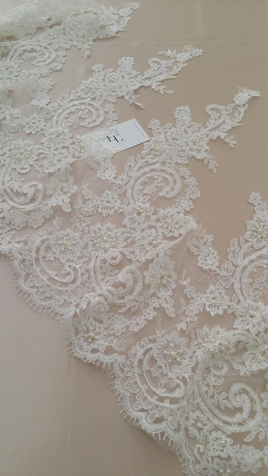 Beaded Ivory Lace Trimming, Sequin Lace Trimming, Pearl Lace, French ...