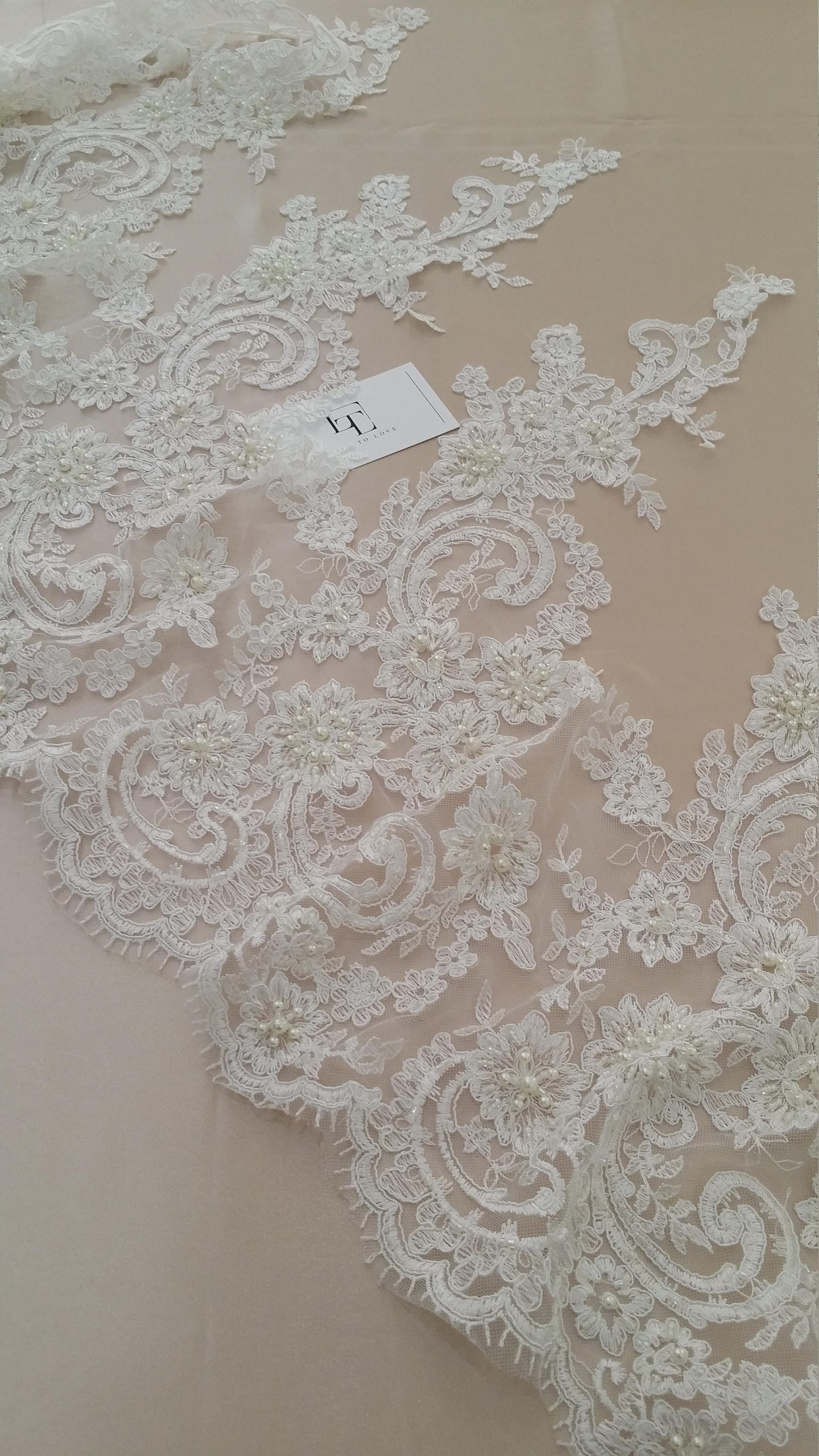 Beaded ivory lace trimming Sequin lace trimming Pearl lace | Etsy