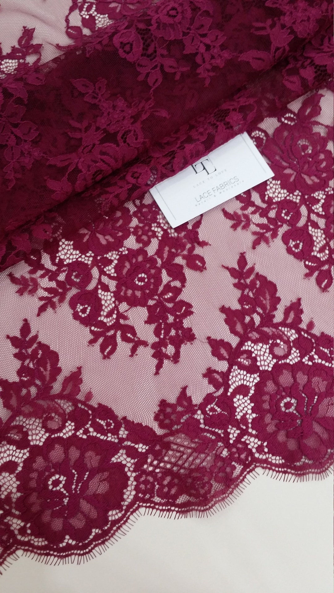 Raspberry Color Lace Fabric, Pink French Lace by the Yard, Chantilly ...