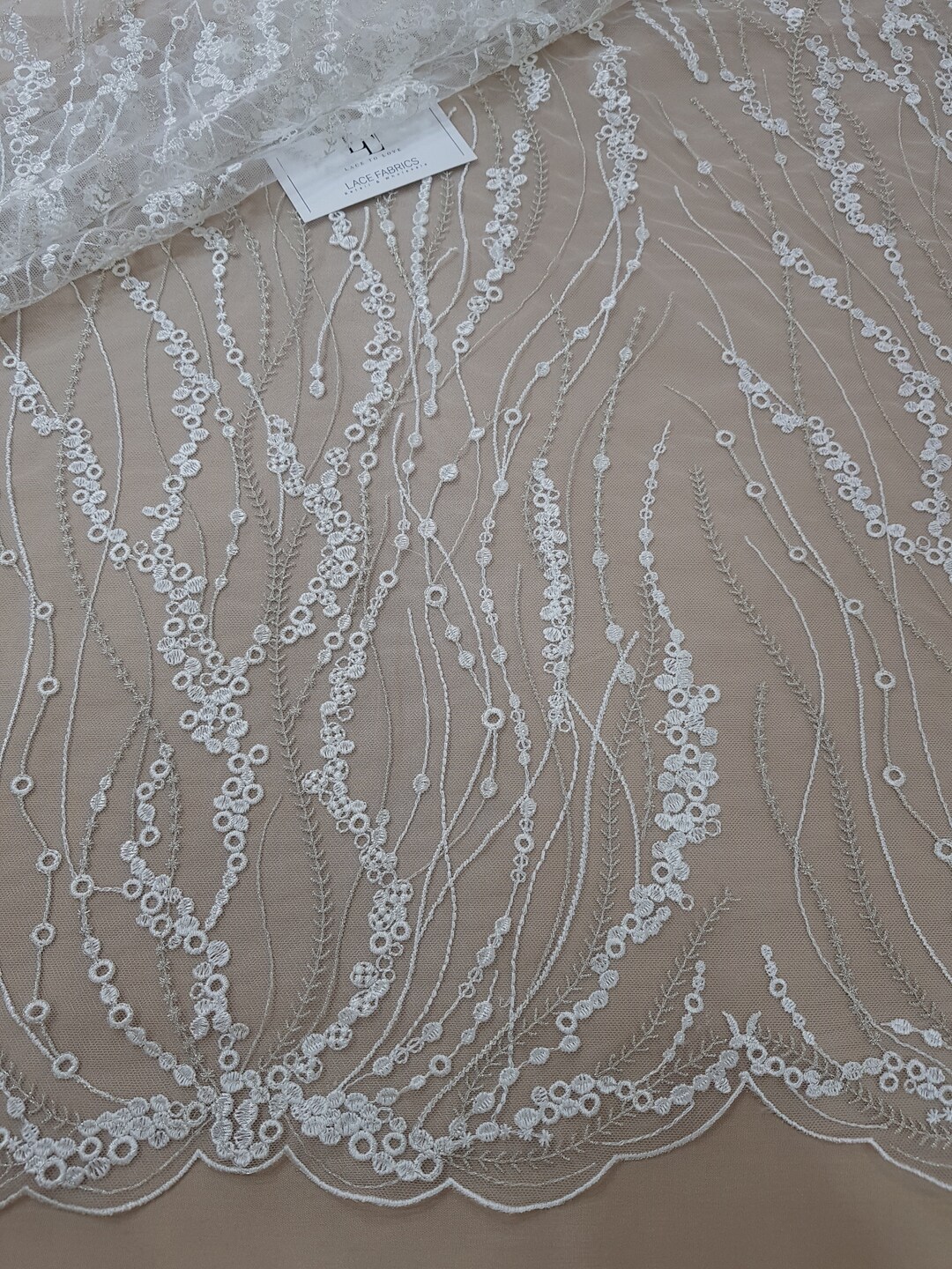Ivory Lace Fabric With Silver, Embroidered Lace, French Lace, Wedding ...