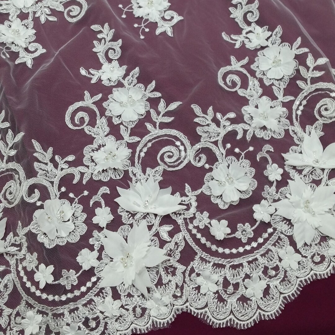 White 3D Lace, Beaded off White Lace, Light Ivory Bridal Wedding Lace ...