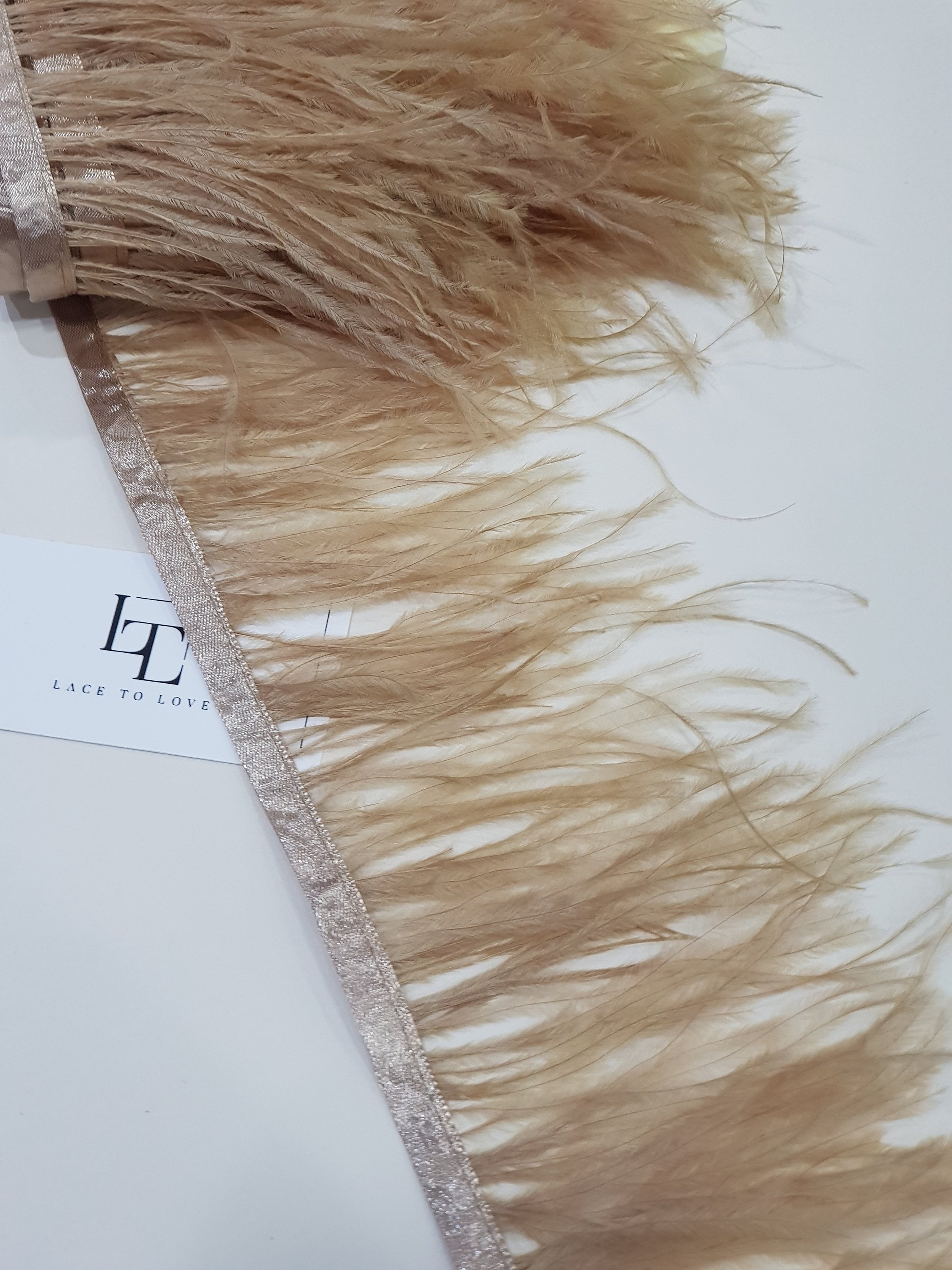 Brown Ostrich Feather Fringe, Feather Trimming With Ribbon, Natural ...
