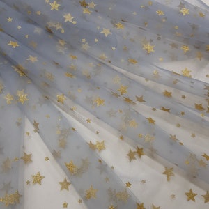 Light Blue With Gold Stars Tulle Fabric, Lingerie Tulle Fabric, Evening ...