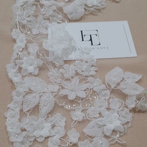 3D Flowers Beaded Ivory Lace Trimming, Sequin Lace Trimming, Pearl Lace, French Lace Trim Bridal ...