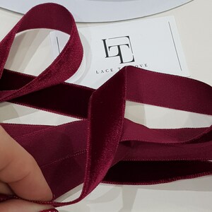 Dark Red Velvet Ribbon by the Yard, Narrow Velvet Ribbon, Velvet Fabric ...