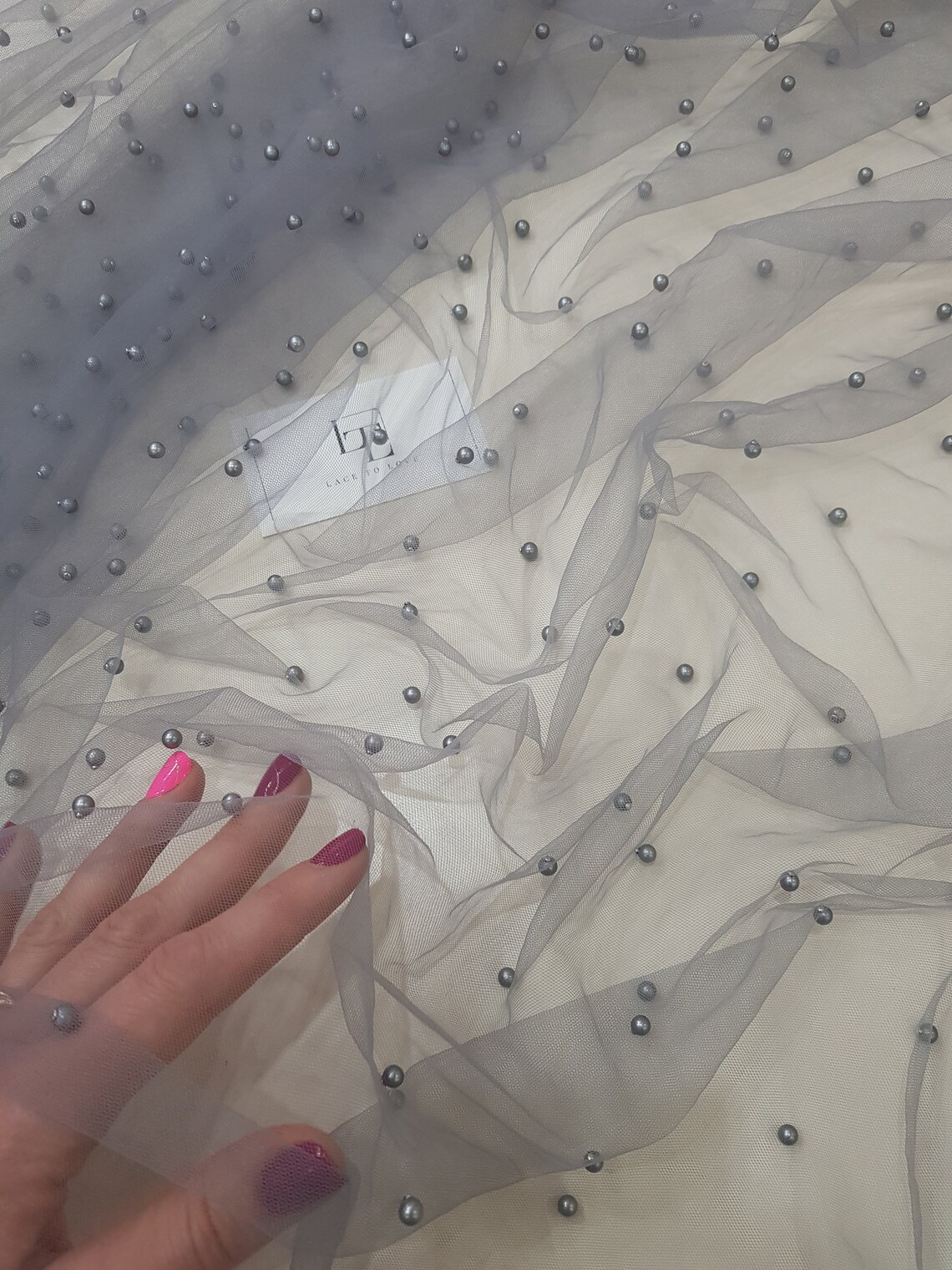 Gray Pearl Tulle Fabric, Ivory Spot Tulle Fabric, Bridal Tulle ...