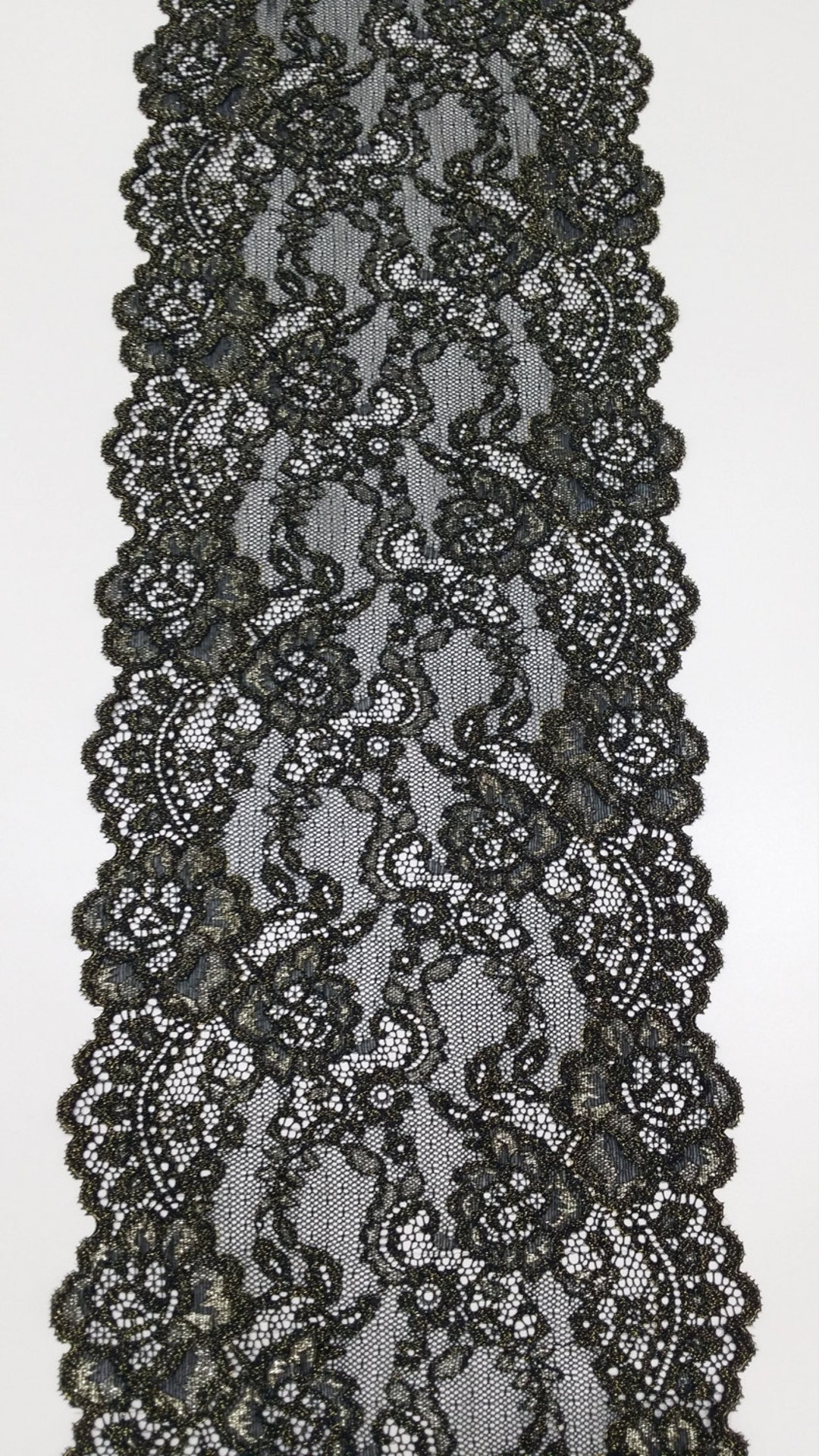 Black Gold Lace Trim, French Chantilly Bridal Lace Edge, Scalloped Lace ...