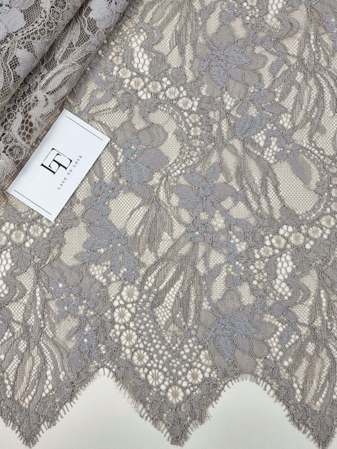 Gray Lace Fabric Guipure Lace, Alencon Lace, Scalloped Eyelash Lace ...