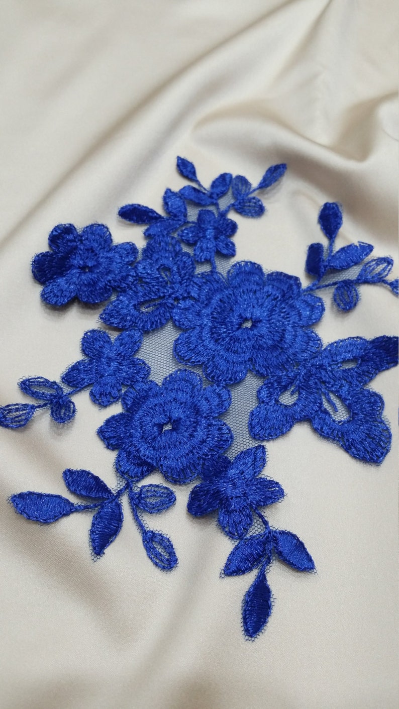 Royal Blue Applique, French Chantilly Lace Applique, 3D Bridal Lace ...