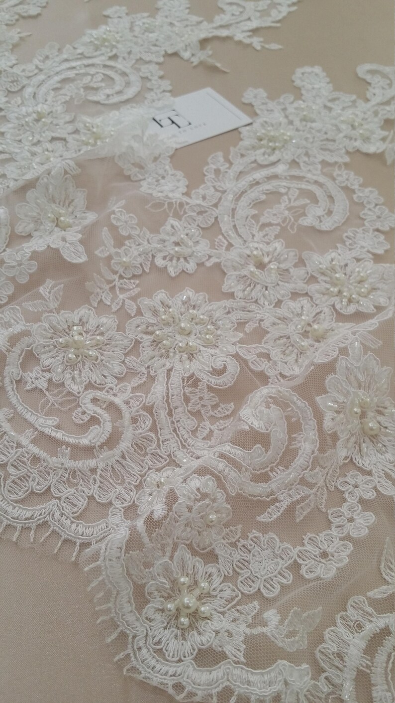 Beaded Ivory Lace Trimming Sequin Lace Trimming Pearl Lace | Etsy