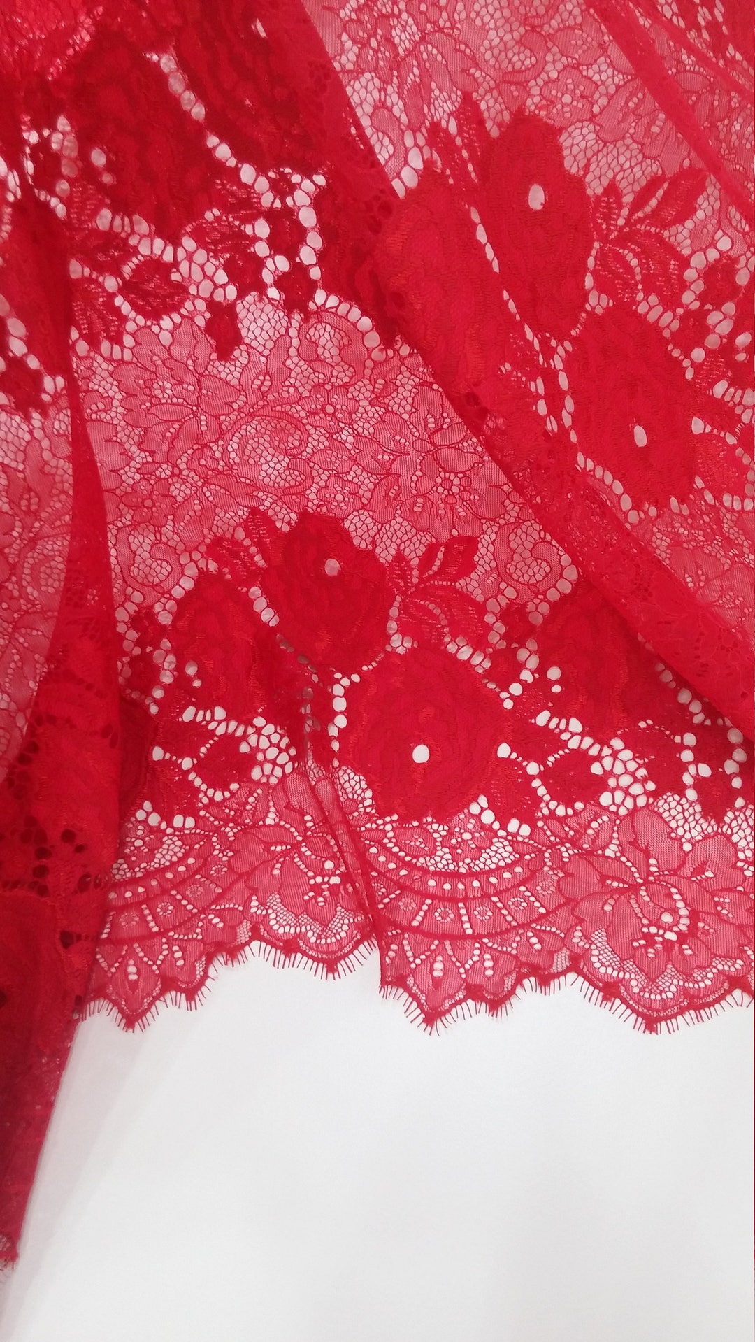 Red Flower Lace Fabric: Chantilly Scalloped Eyelash Bridal Lace - Etsy