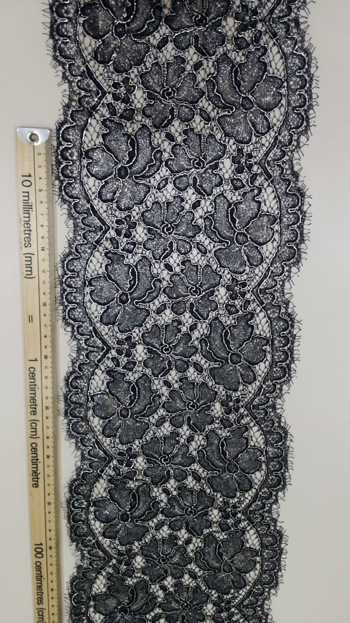 Black Lace Trimming With Silver Glitter Alencon Lace Bridal | Etsy