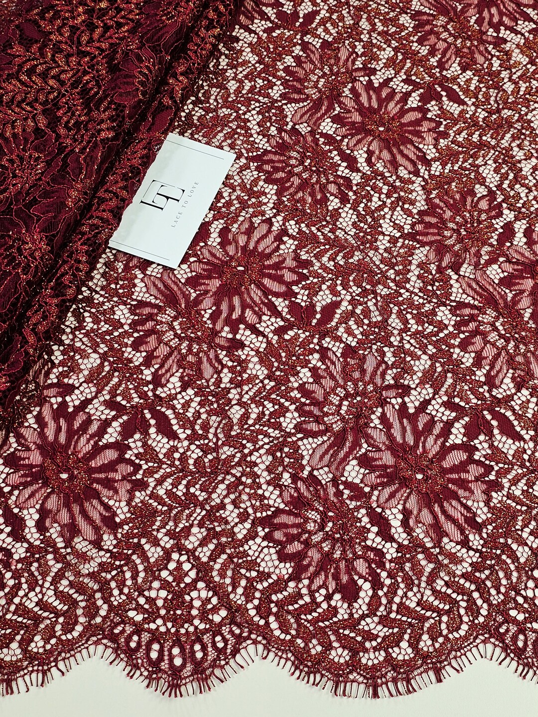 Wine With Gold Guipure Lace Fabric Sold by the Yard, Burgundy Spanish ...