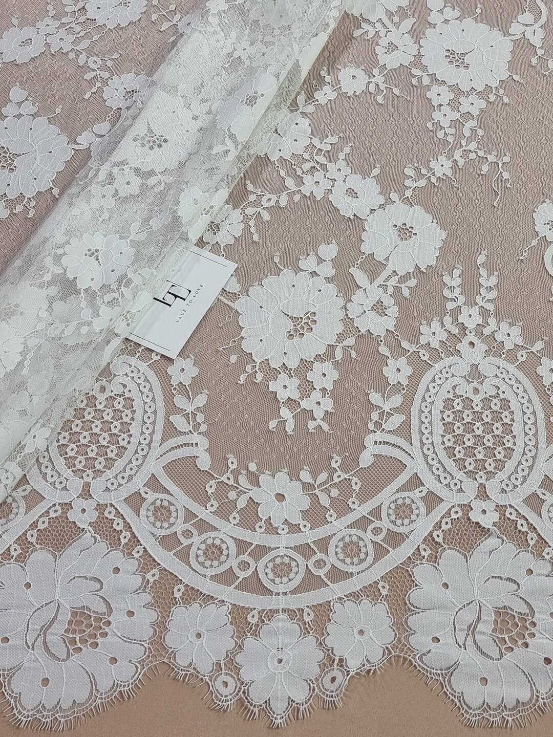 Ivory French Lace Fabric, Chantilly Lace Material, Wedding Bridal Dress ...