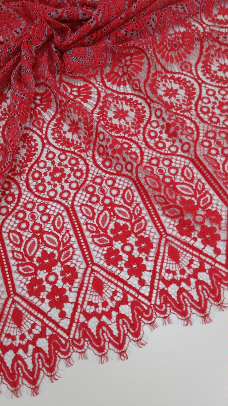 Red With Gray Lace Fabric French Lace Embroidered Lace Wedding - Etsy