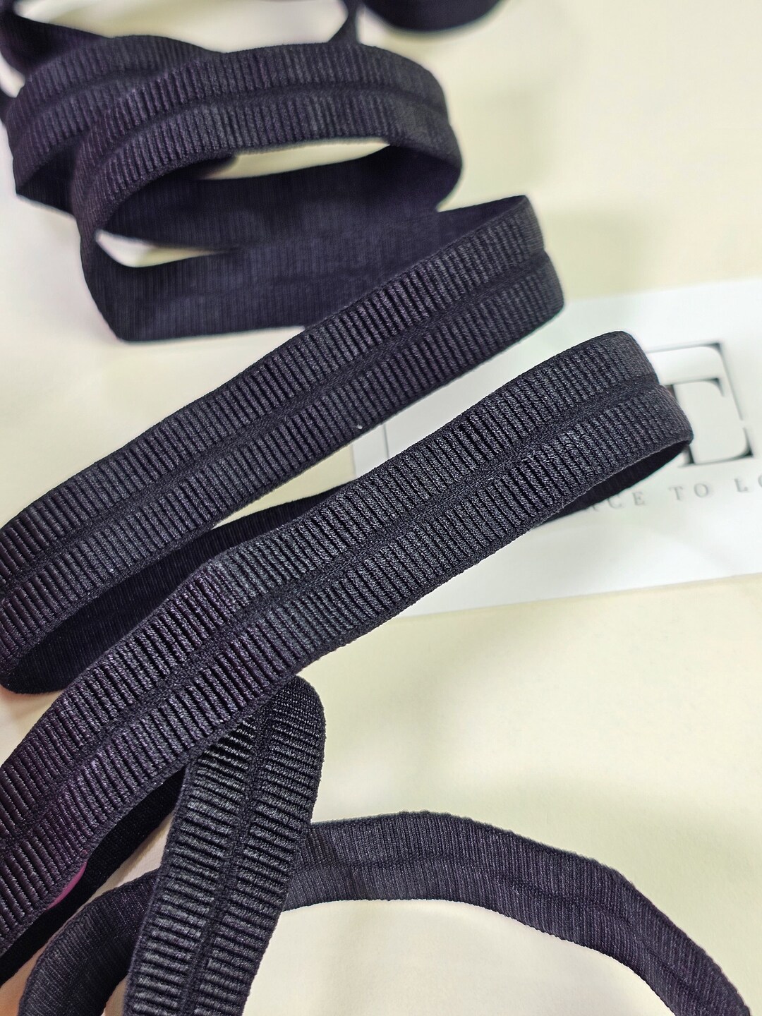 Black Stretch Fold-over Grosgrain Ribbon for Lingerie, Black Elastic ...
