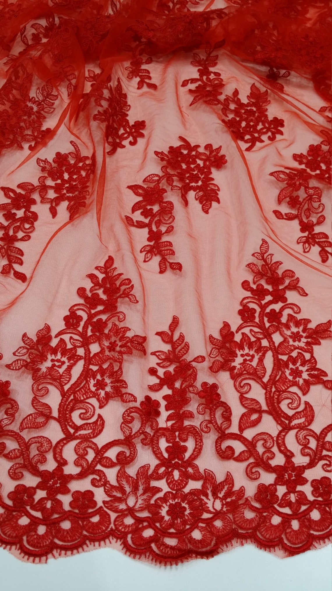 Red Lace Fabric by the Yard EVS063C - Etsy