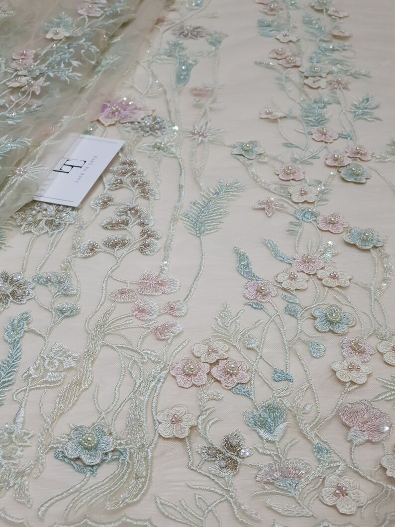 Beaded 3D multicolor lace fabric Sequin lace French lace | Etsy