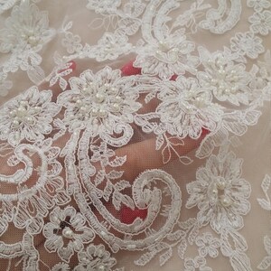 Beaded Ivory Lace Trimming, Sequin Lace Trimming, Pearl Lace, French ...