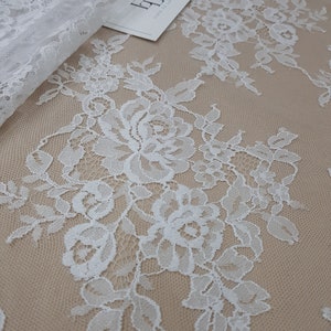 Pure White Lace Fabric, French Lace, Chantilly Lace, Wedding Lace ...