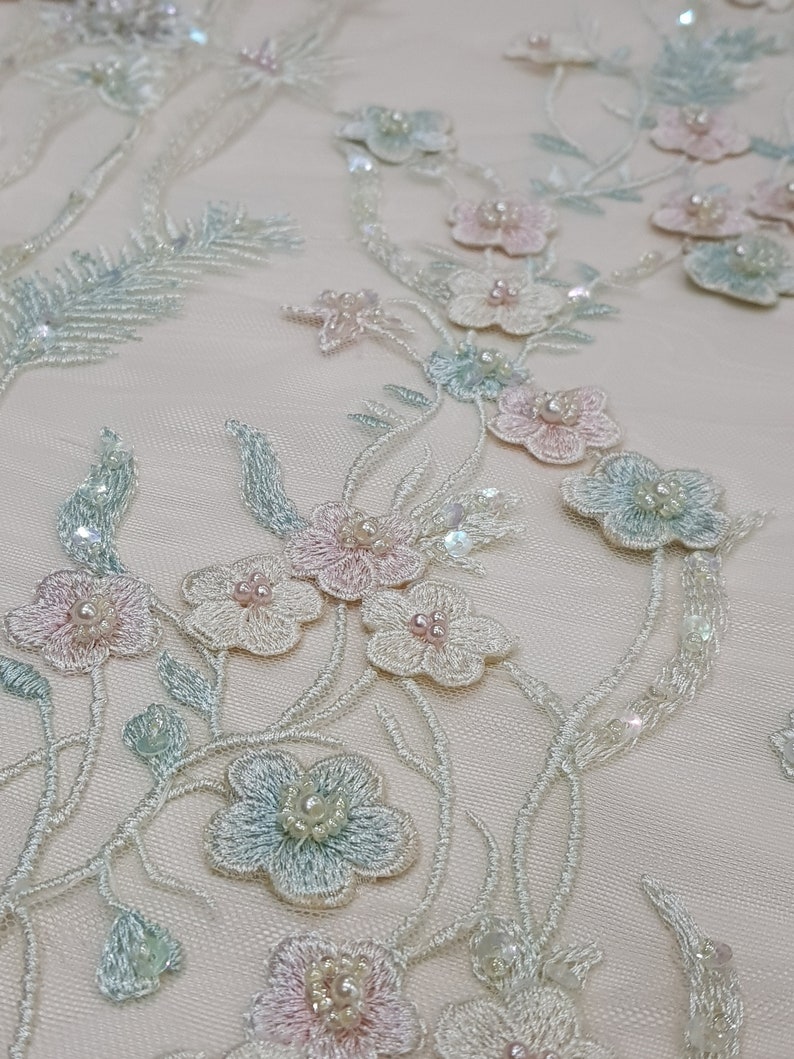 Beaded 3D multicolor lace fabric Sequin lace French lace | Etsy