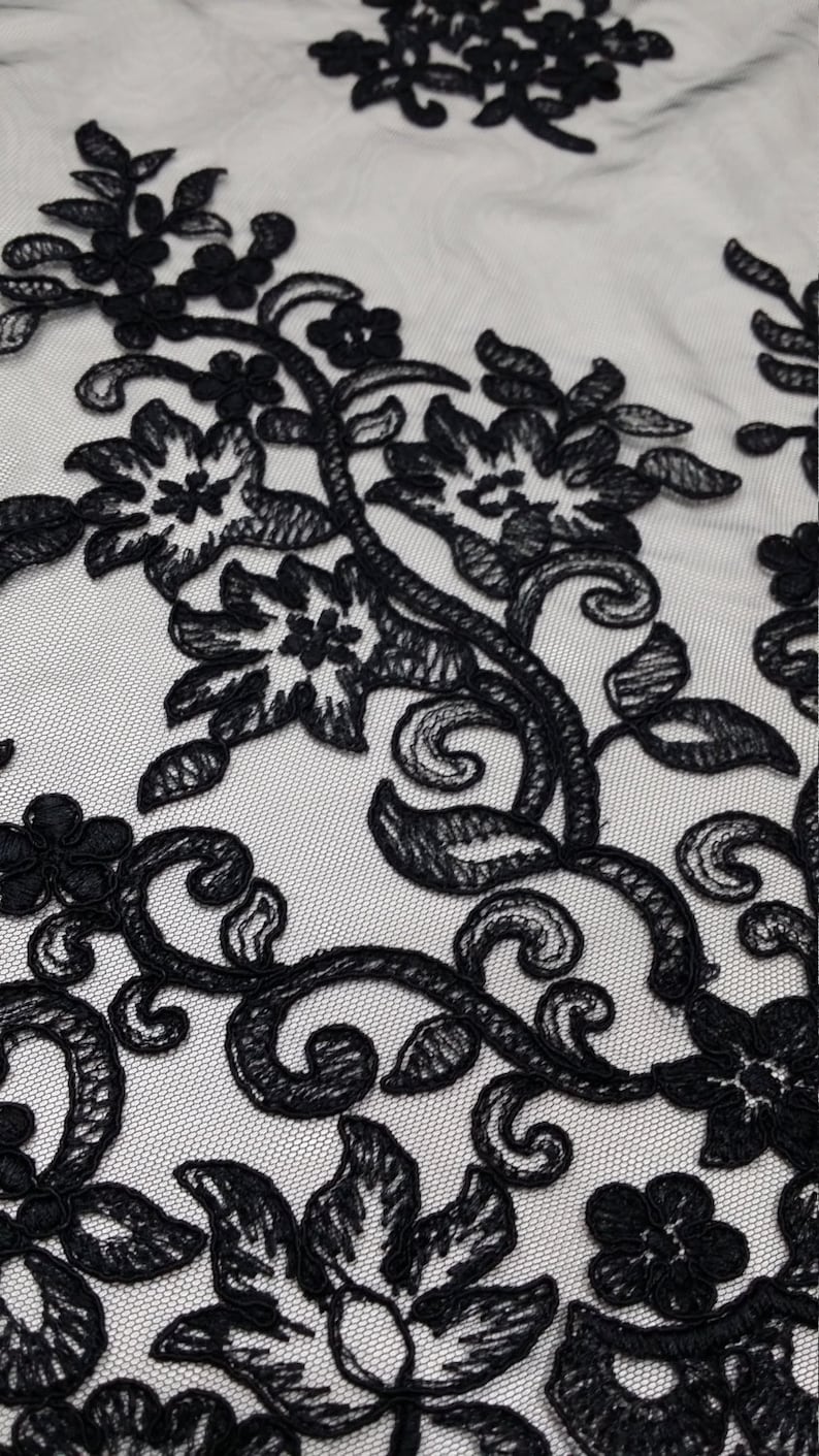 Black Lace Fabric by the Yard France Lace Alencon Lace - Etsy