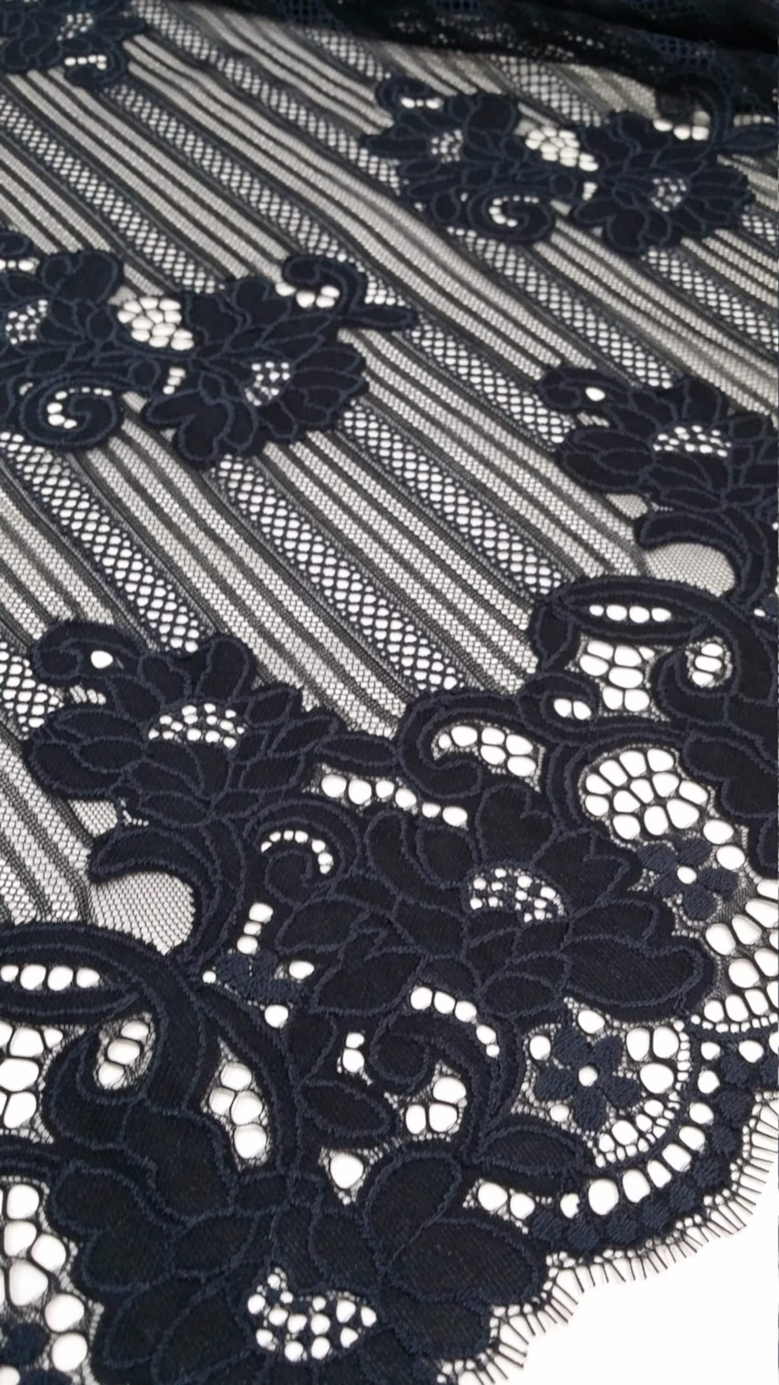 Black lace fabric by the yard France Lace Alencon Lace | Etsy