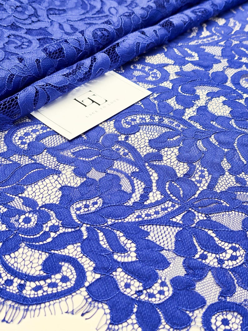 Royal Blue Lace Fabric, Sold per Meters, French Chantilly Lace, Eyelash ...