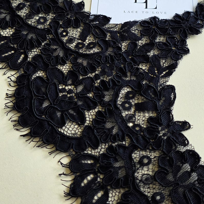 Black Chantilly Lace Trimming With Cord, French Bridal Lace Border ...