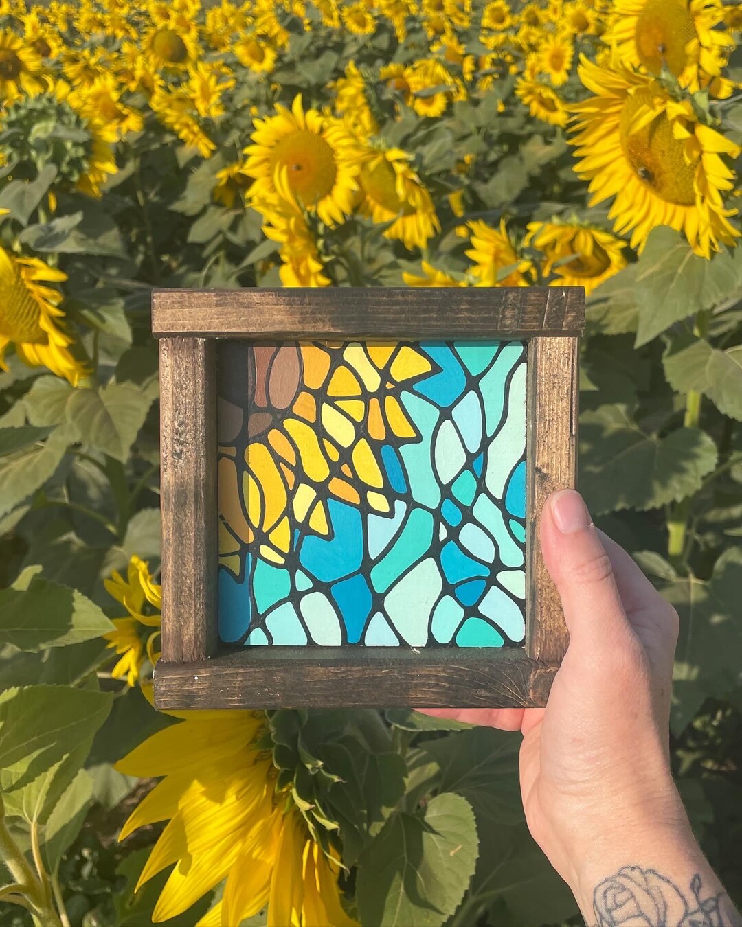 Sunflower Faux Stained Glass Wood Sign, Neurotrophic Sunflower Art ...