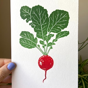 Radish Block Print. Food Wall Art. Kitchen Decor. Original Linocut (5x7 ...