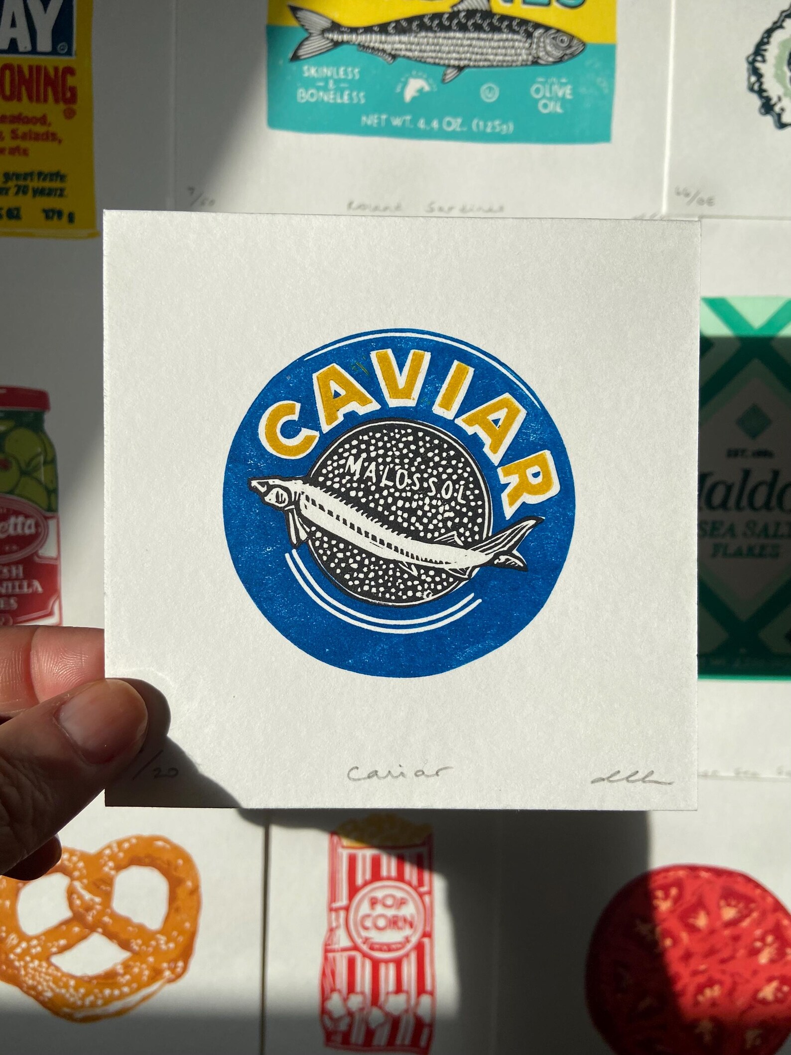Caviar Block Print. Food Wall Art. Kitchen Decor. Original Linocut (4x4 ...