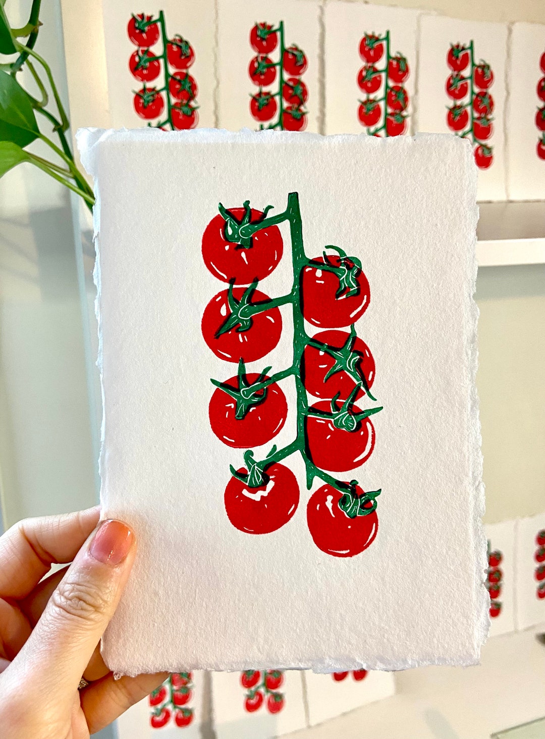 Cherry Tomatoes on the Vine Block Print | Tomatoes Linocut | Produce Art | Farmers Market ...