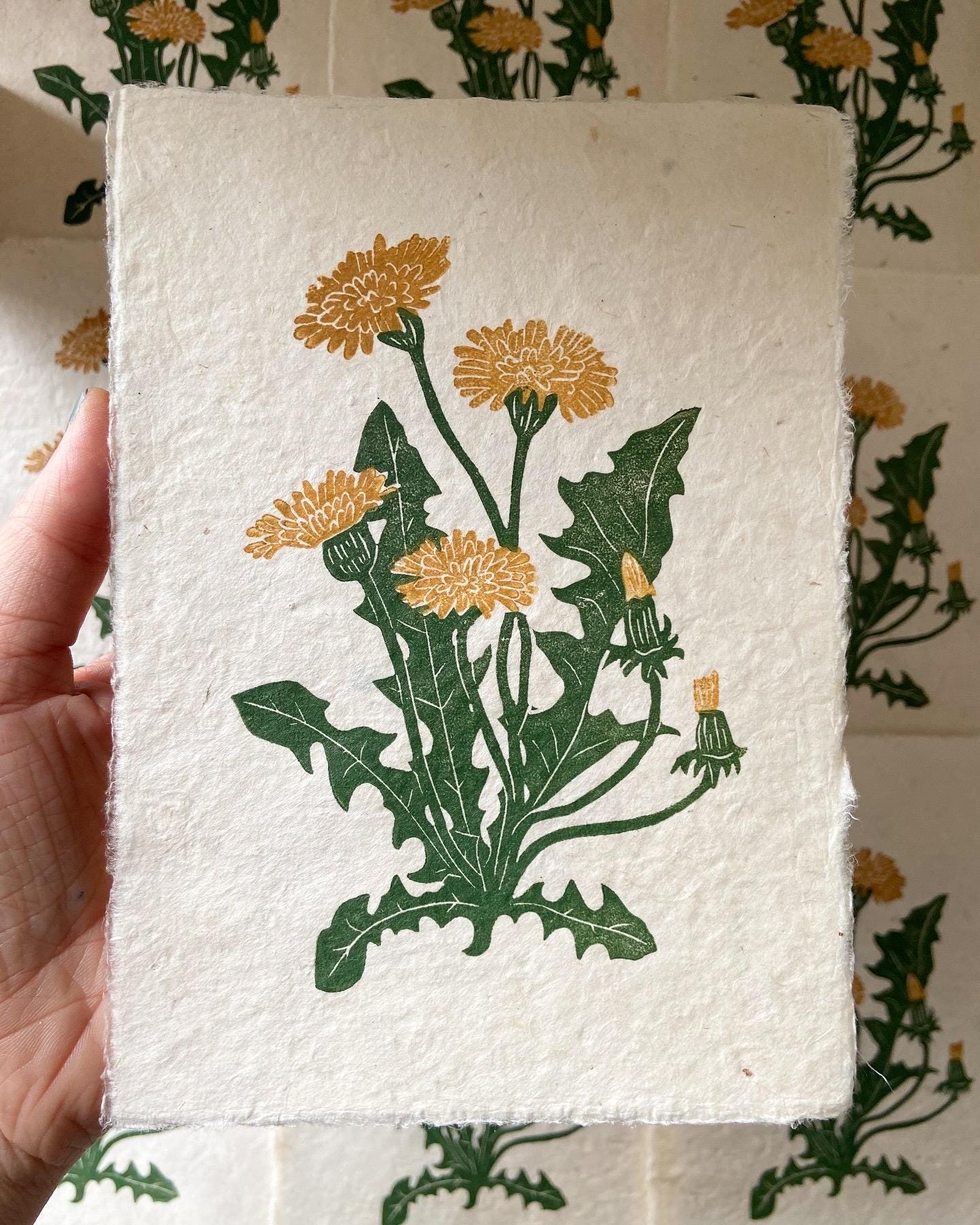 Dandelion Block Print. Food Wall Art. Kitchen Decor. Original Linocut ...