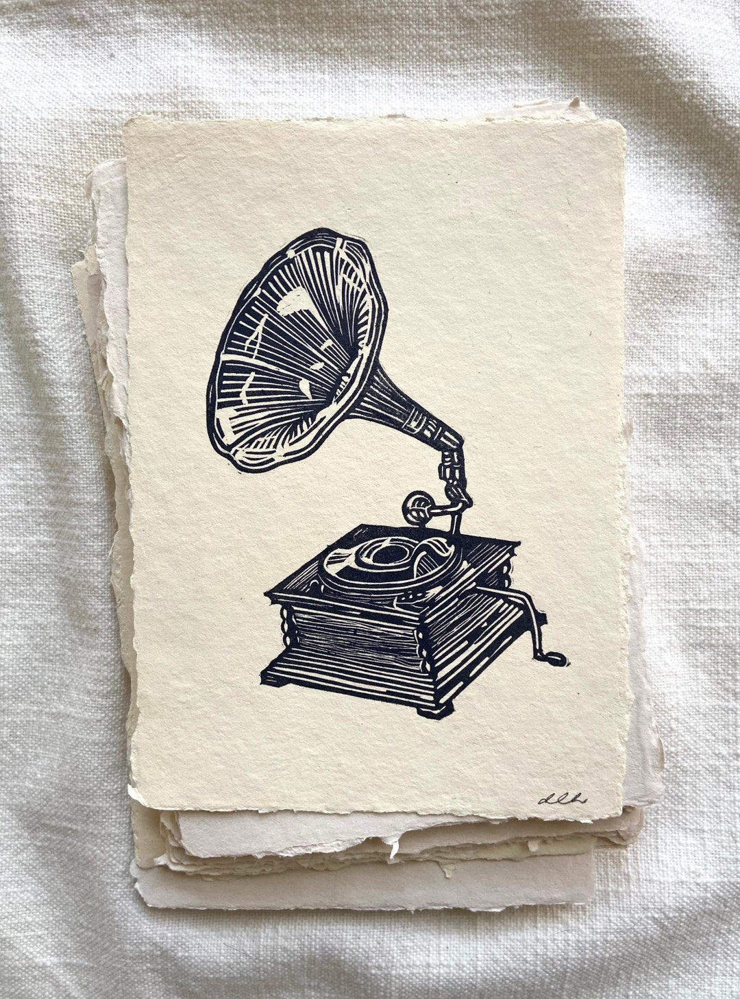 Phonograph Record Player Original Art Block Print Hand Carved Hand ...