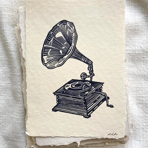 Phonograph Record Player Original Art Block Print Hand Carved Hand ...