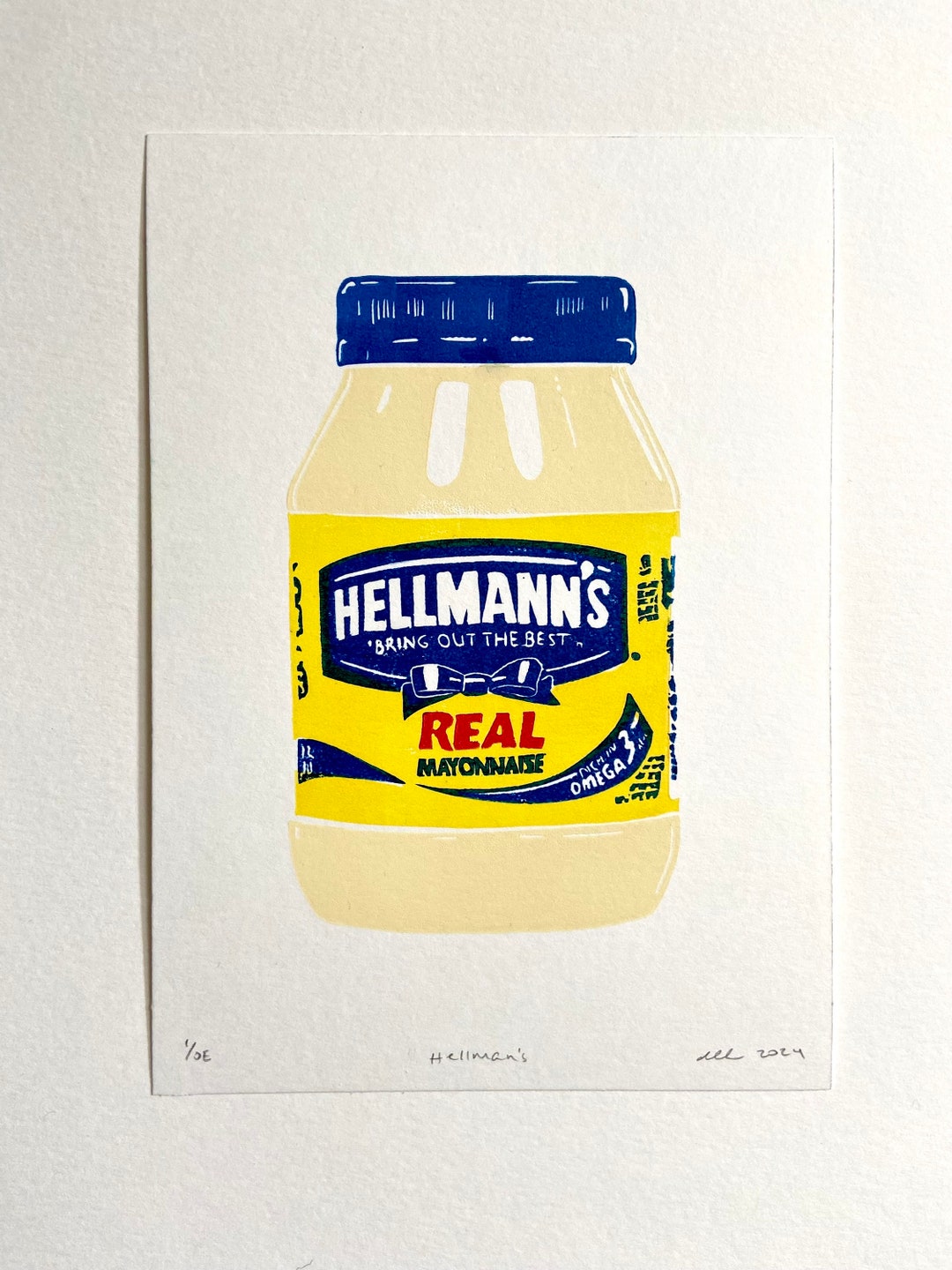 Hellman’s Mayo Block Print | Mayonnaise Linocut | Condiment Art | Food ...