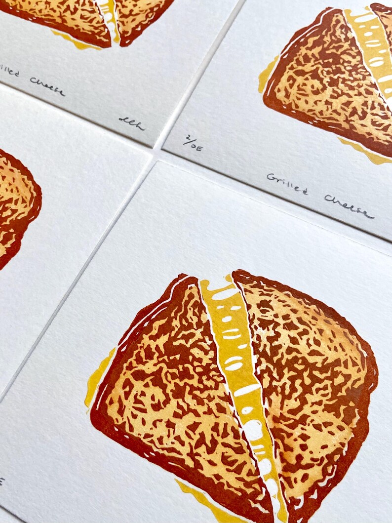Grilled Cheese Block Print. Food Wall Art. Kitchen Decor. Original ...