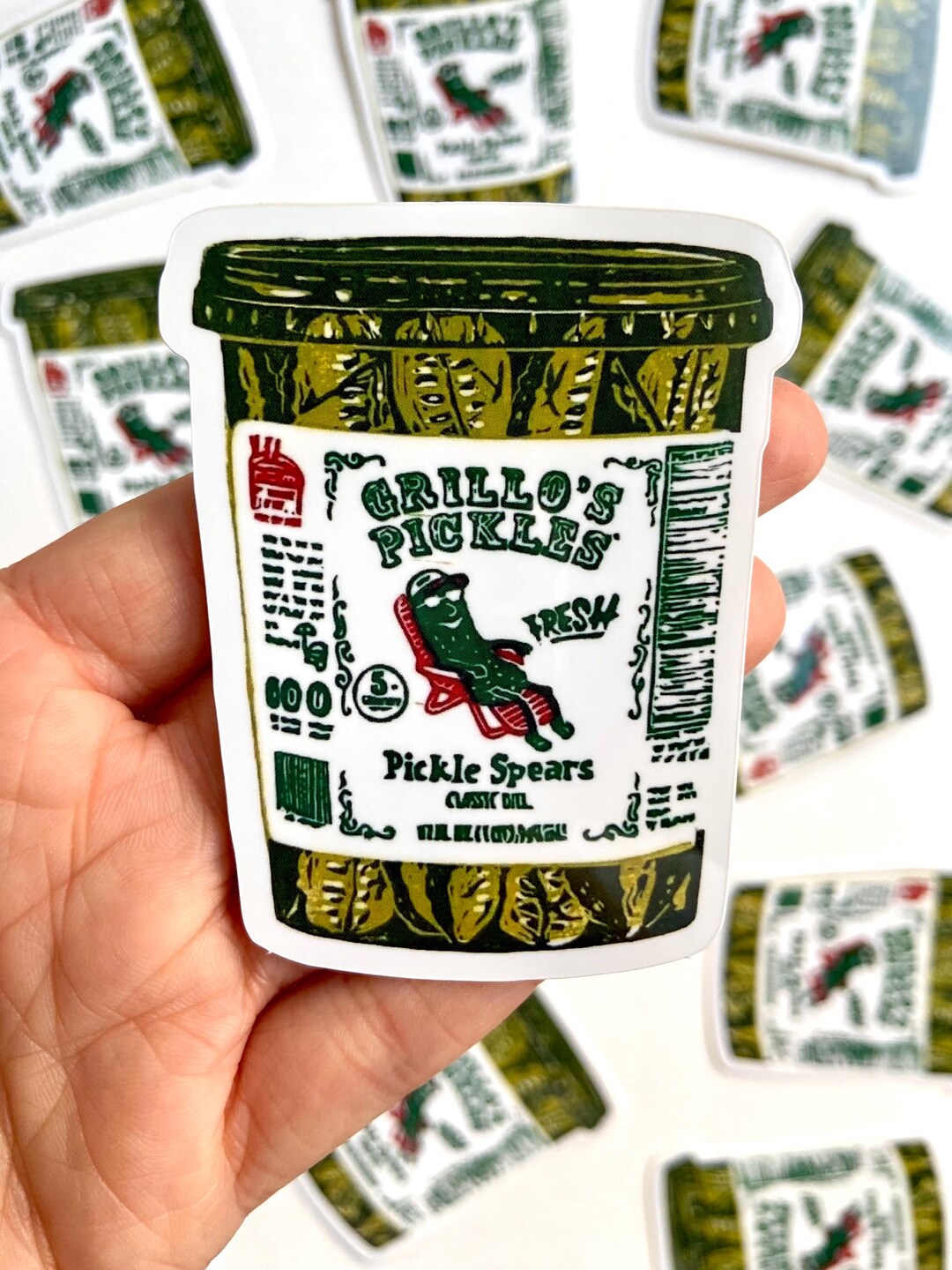 Grillo’s Pickles Sticker | Vinyl Sticker | Pickles Linocut Art | Block ...